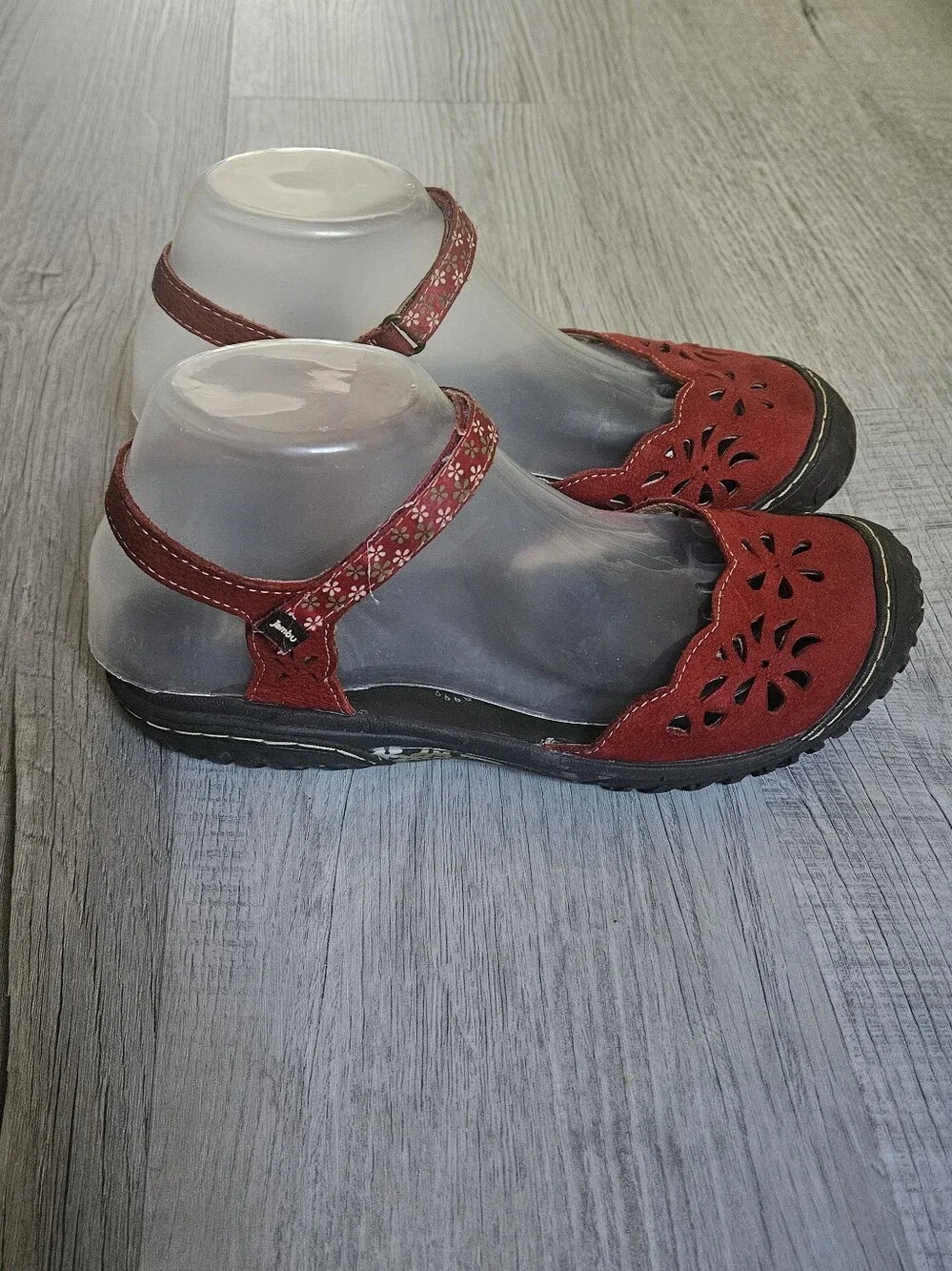 Jambu | Shoes | Jambu All Terra Red Suede Laser Cut Out Sandals Mary ...
